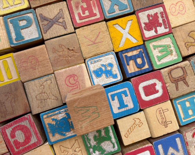 Set of 42 Vintage Wood Childrens Blocks, Varied Colors, Letters ...