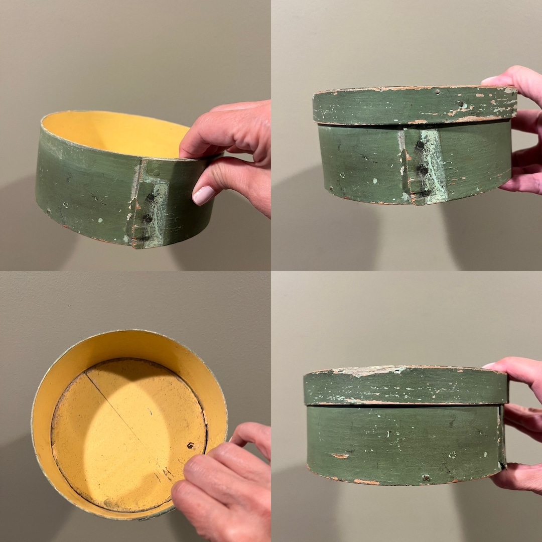 Antique Americana Primitive Green Painted Bentwood Pantry Band Box With ...