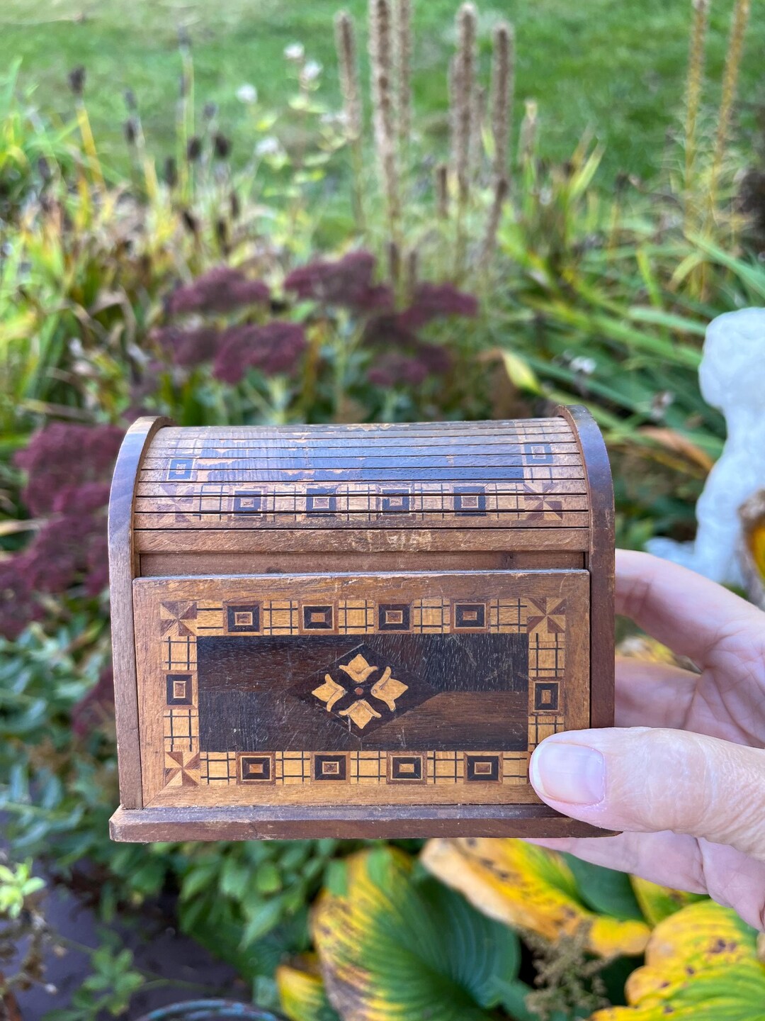 Small Vintage Marquetry Wood Roll Top Box, Ring Box, Vintage Gift Box ...