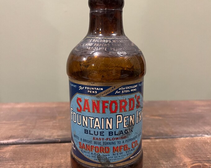 Vintage Sanford's Fountain Pen Ink Bottle, Antique Advertising Bottle ...