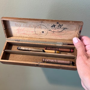 Antique Pencil or Crayon Wood Box With Simple Simon Nursery Rhyme ...