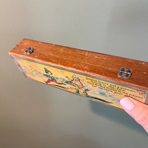 Antique Pencil or Crayon Wood Box With Simple Simon Nursery Rhyme ...
