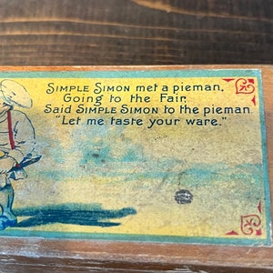 Antique Pencil or Crayon Wood Box With Simple Simon Nursery Rhyme ...