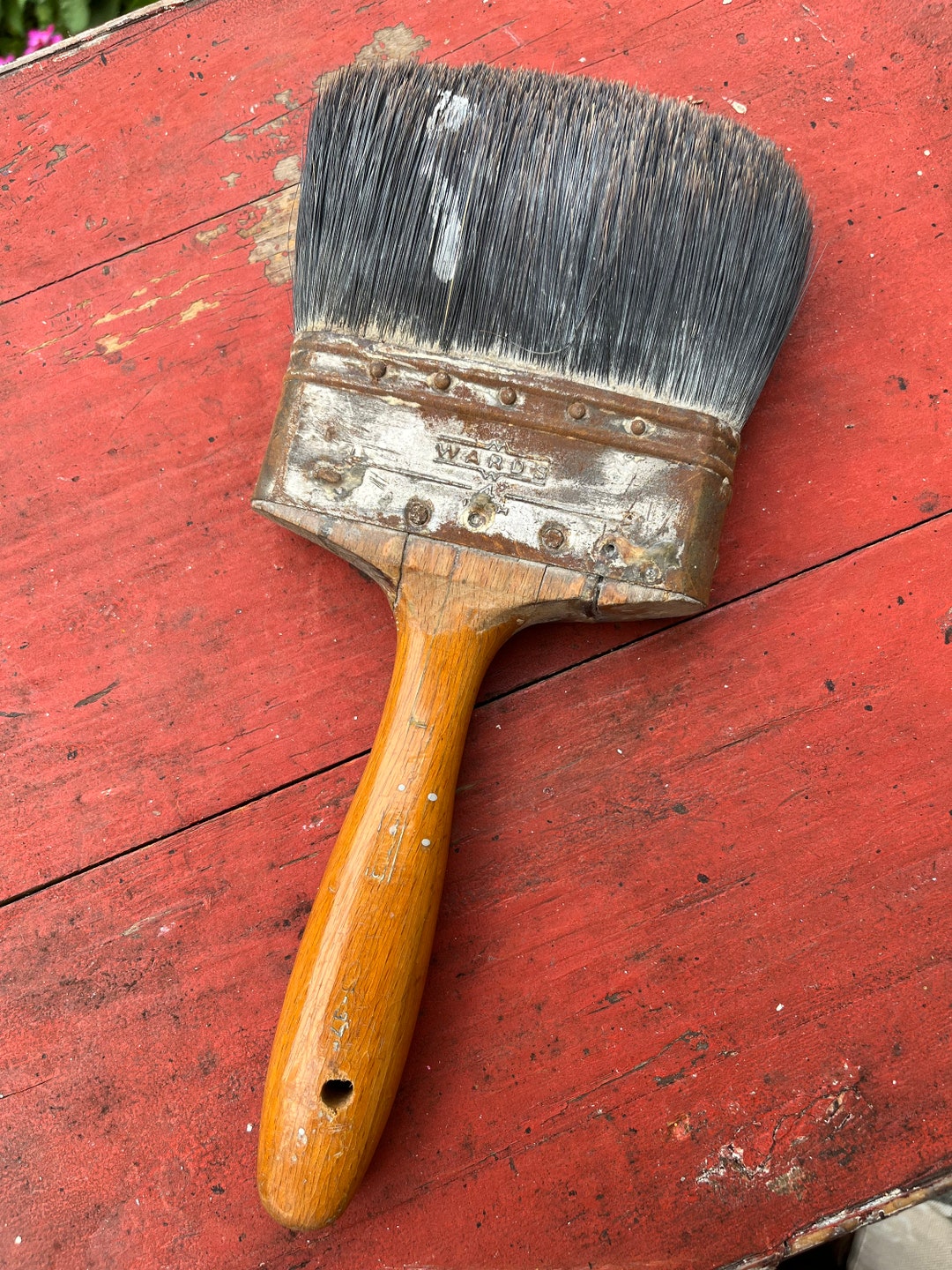 Antique Vintage Farmhouse Large 10” Paint Brush With Patinaed Wood ...