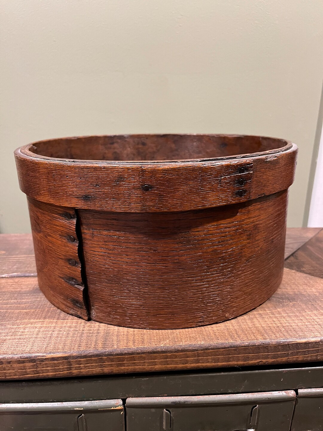 Antique Primitive Bent Wood Dry Grain Measure With Top Band and Makers ...