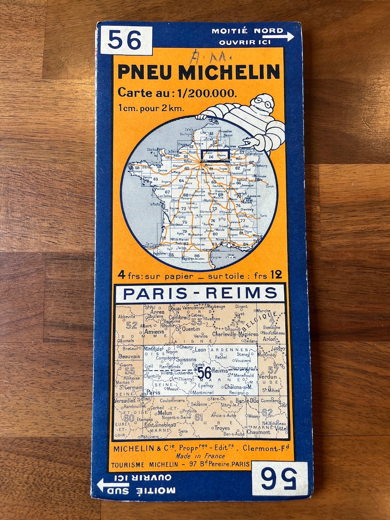 Vintage French 1930s Michelin Tire Map of Paris France, Fold Out Paris ...