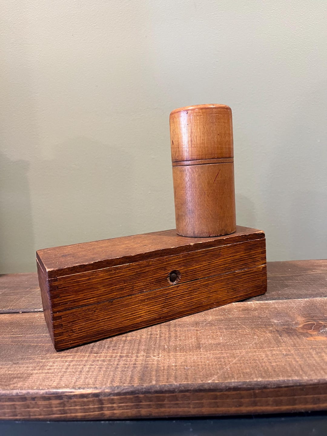 Antique Wood Rectangular Push Button Box or Round Screw Top Shipping ...