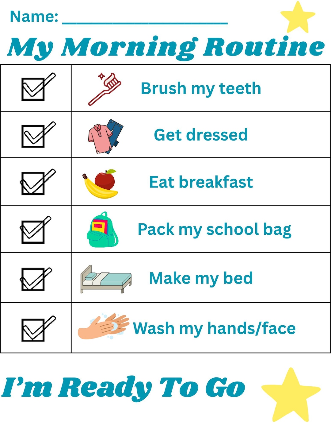Kids' Morning Routine Chart - Etsy