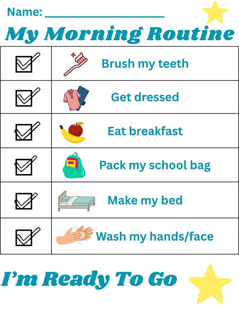 Kids' Morning Routine Chart - Etsy