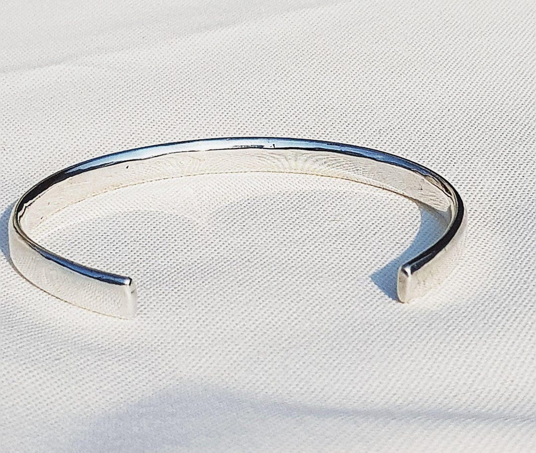Sterling Silver Bangle Bracelet, Simple Open Cuff Design - Etsy