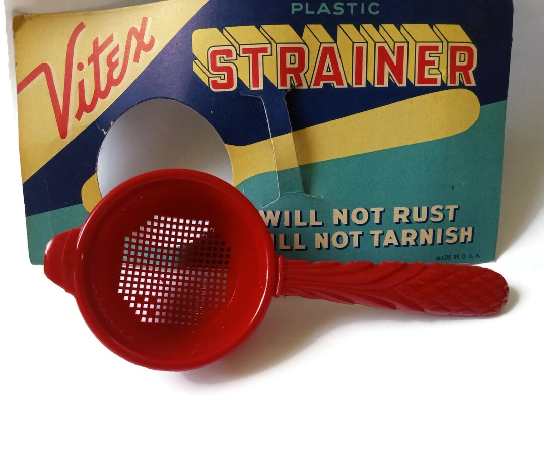 Early 1930s Renwal Vitex Red Plastic Strainer on Display Card - Etsy