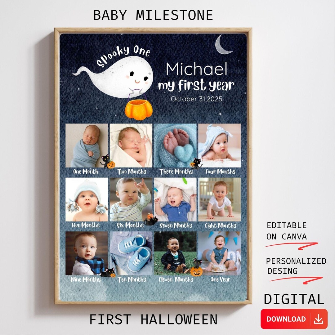 Baby’s First Year Halloween Milestone Poster — Personalized Photo ...