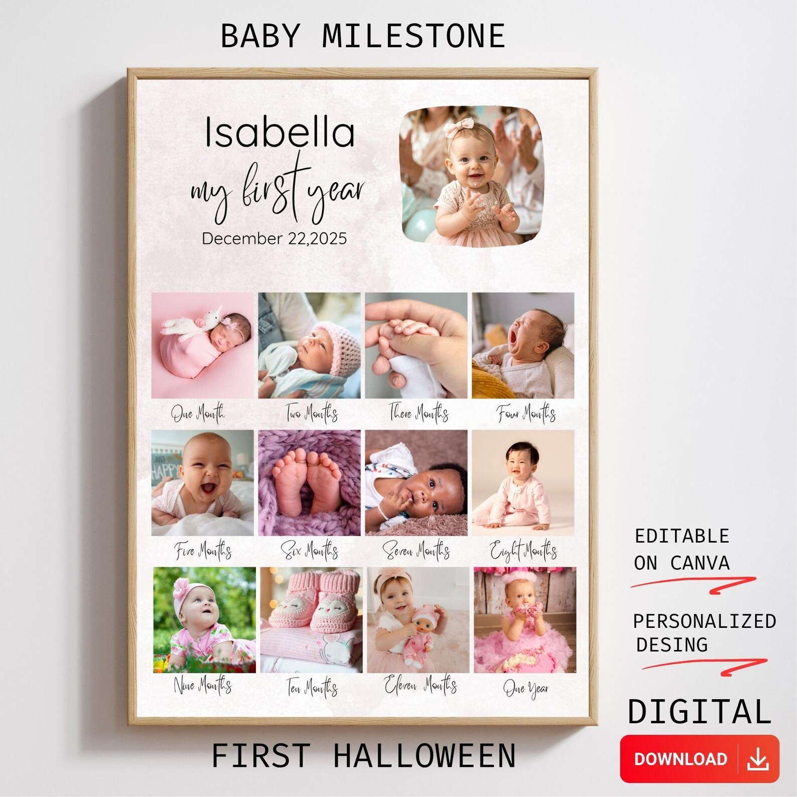 Baby’s First Year Halloween Milestone Poster — Personalized Photo ...