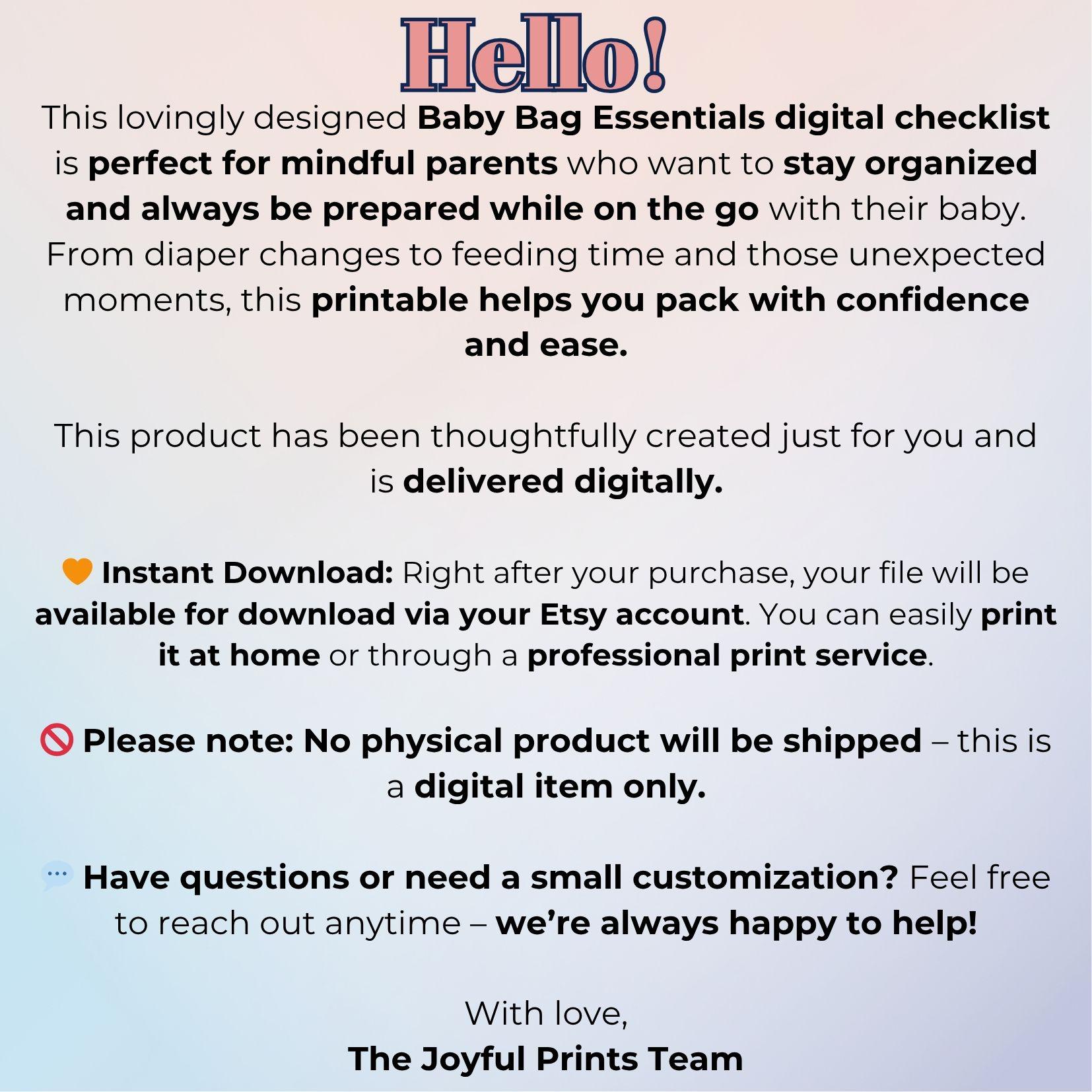 Baby Bag Essentials Checklist: Printable Diaper Bag Packing List ...