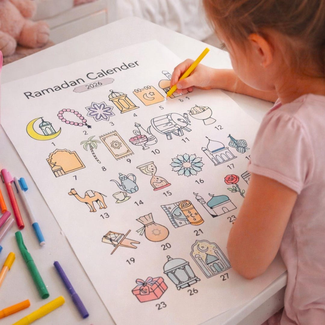 Ramadan Calendar 2026 Printable, Islamic Coloring Page for Kids and ...