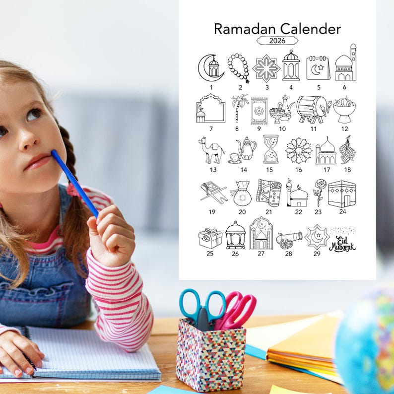 Ramadan Calendar 2026 Printable, Islamic Coloring Page for Kids and ...