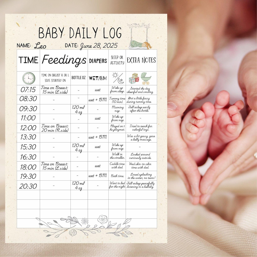 Newborn Baby Tracking Chart – Baby Daily Schedule – Feeding, Sleep ...