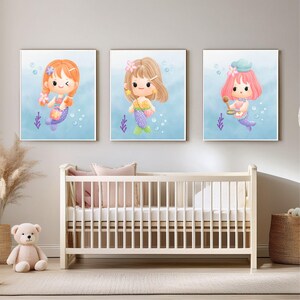 Printable Mermaid Digital Printable Poster Set | 3 Digital Nursery Wall ...