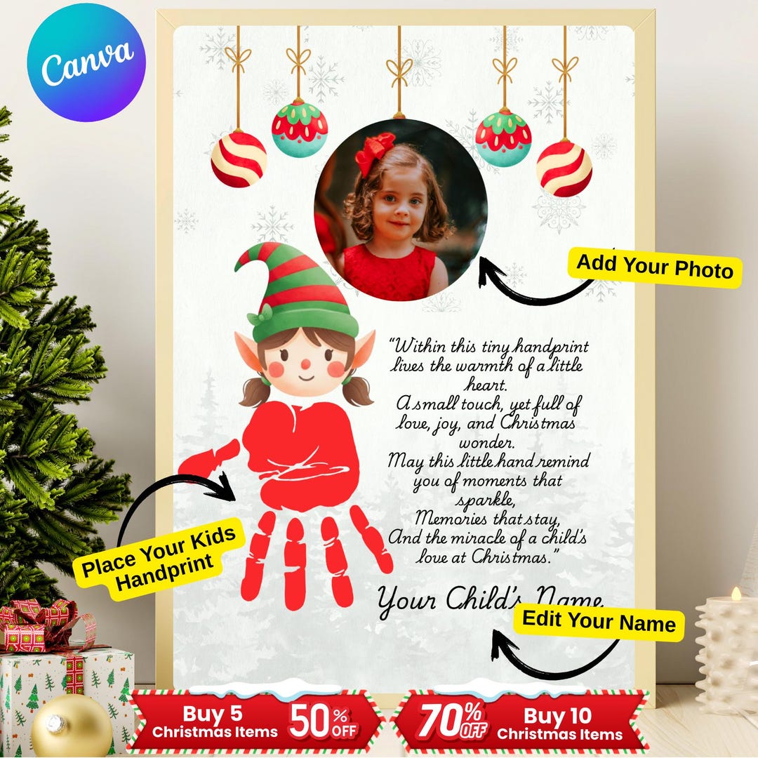 Christmas Handprint Poem Print, Elf Ornament Photo Frame (digital ...