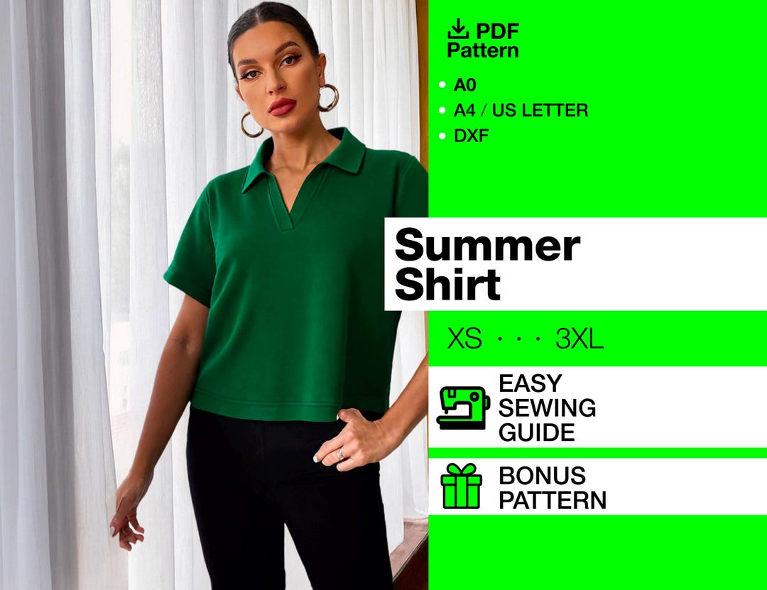 Overfit Open Collar Shirt Sewing Pattern: Women's Sizes XS-3XL (PDF ...