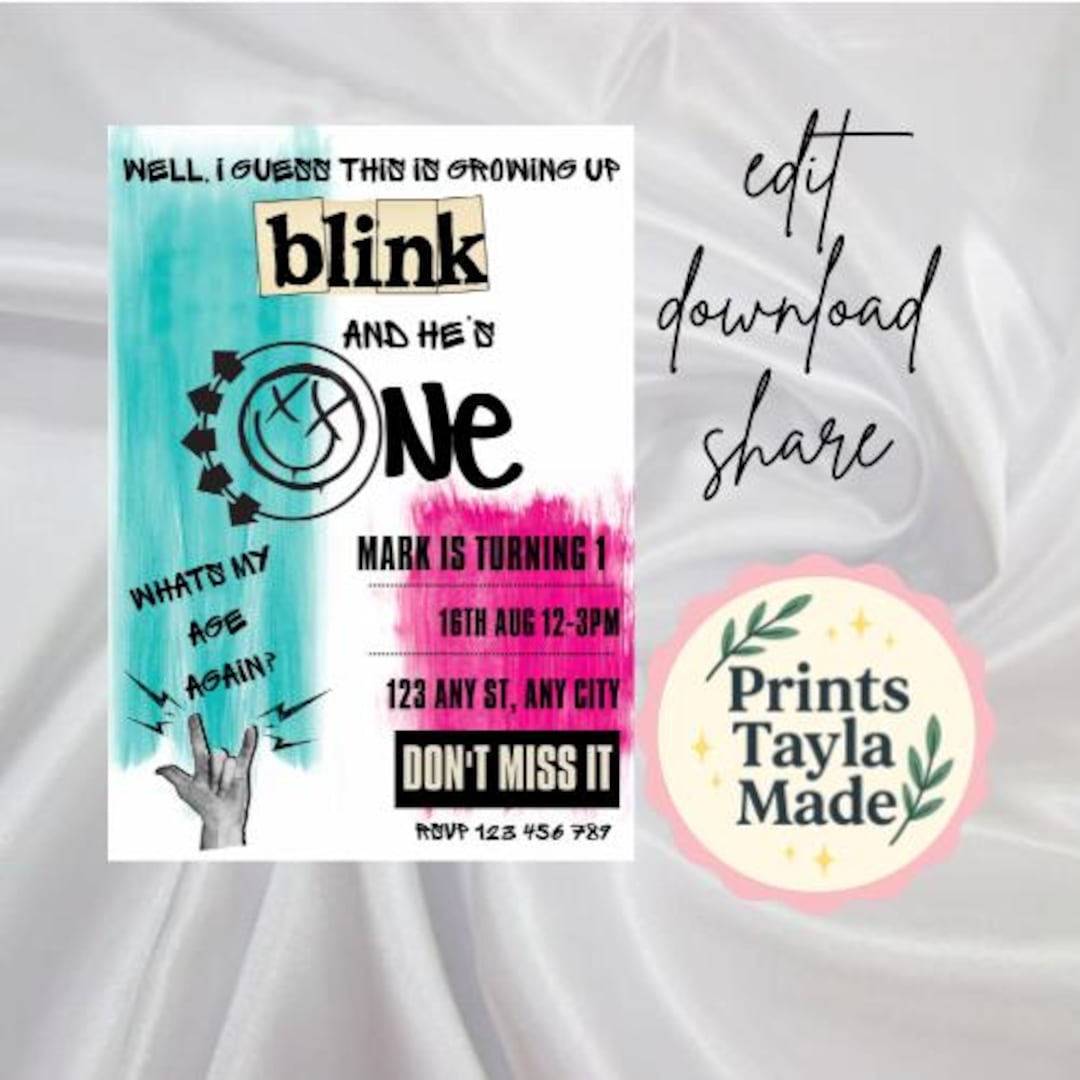 Blink 182 Inspired 1st Birthday Invitation | Punk Rock Party (editable ...