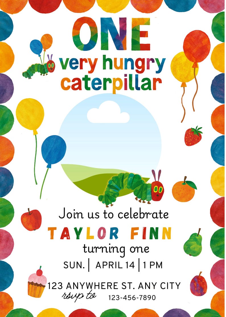 ONE Very Hungry Caterpillar Birthday Invitation | Editable Canva ...