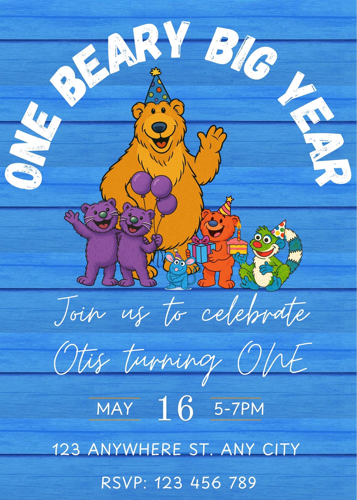 Bear in the Big Blue House Birthday Invitation | Canva Template ...