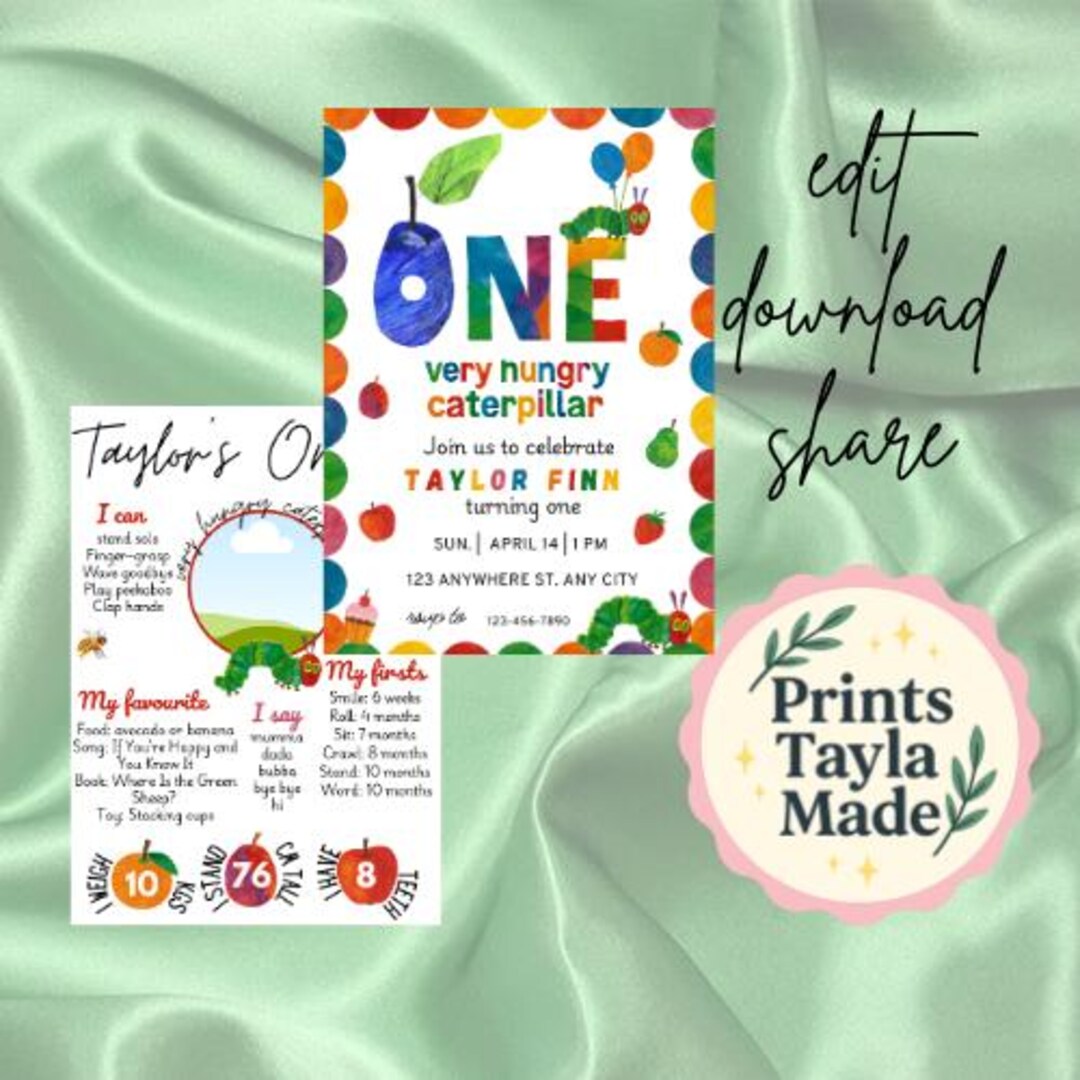 Very Hungry Caterpillar 1st Birthday Invitation – Rainbow Theme (canva ...
