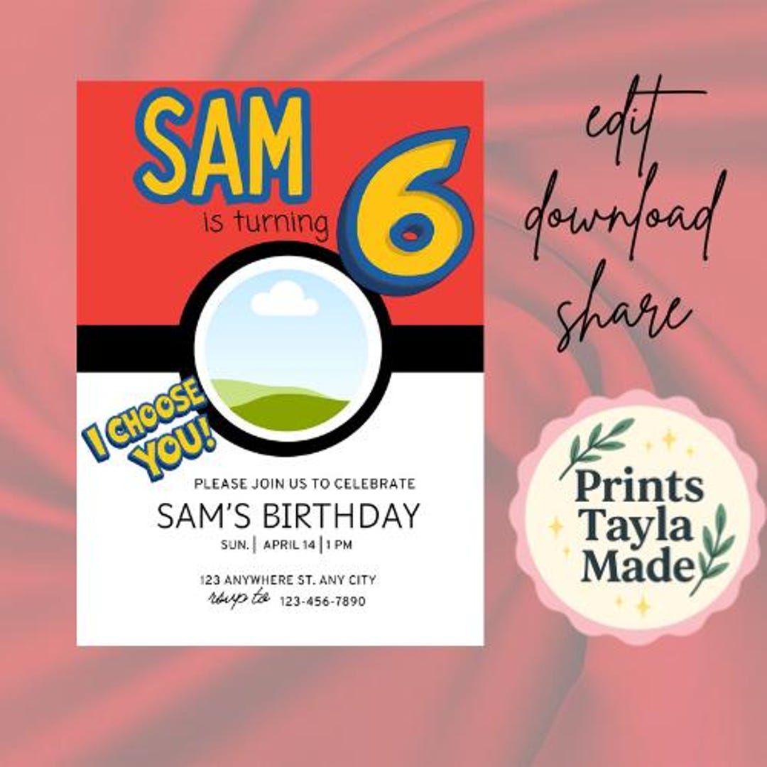 Pokéball Birthday Invitation | Editable Canva Template (digital ...