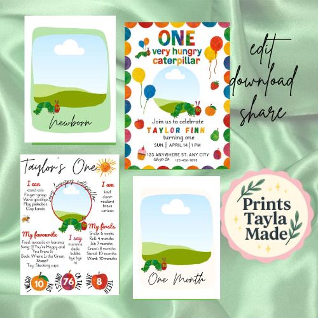 Very Hungry Caterpillar Birthday Bundle | 1st Birthday Invite ...