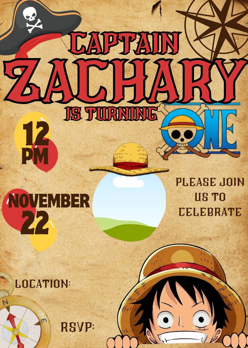 One Piece First Birthday Invitation - Etsy