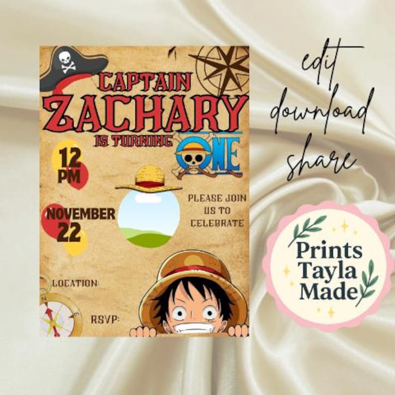 One Piece First Birthday Invitation - Etsy