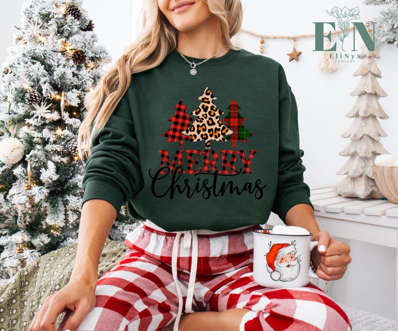 Árboles de Navidad, camiseta navideña para mujer, camiseta festiva para ...