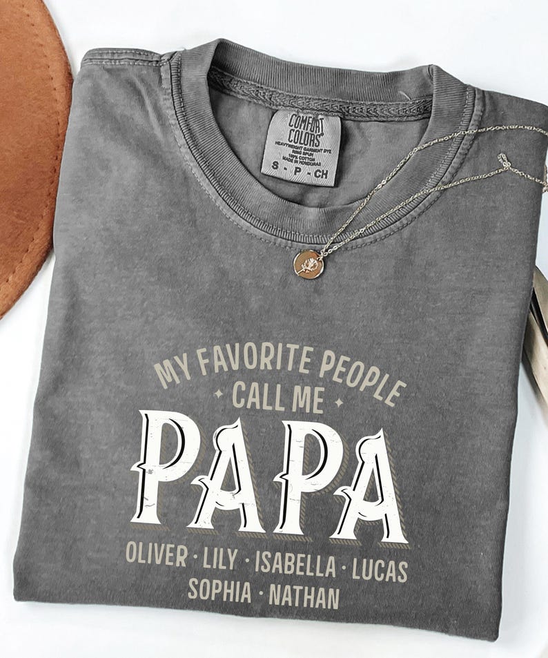 Comfort Colors® Personalized Papa Shirt, Custom Grandpa With Kids Names ...
