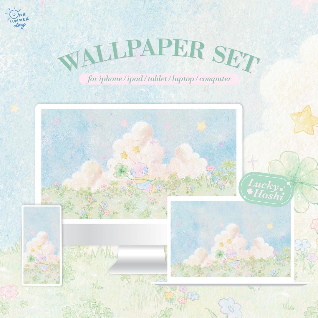 Lucky Hoshi Wallpaper Set, Clover Field Digital Download - Etsy