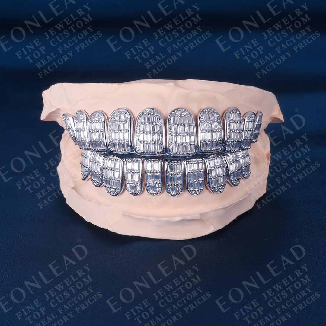 Custom Princess Cut Moissanite Diamond Grillz: Top and Bottom 4 6 8 10 ...