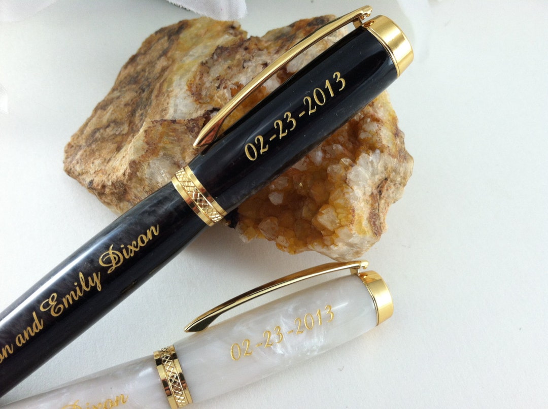 Bride and Groom Wedding Pen Set Hand-crafted White and Black Pearl His ...