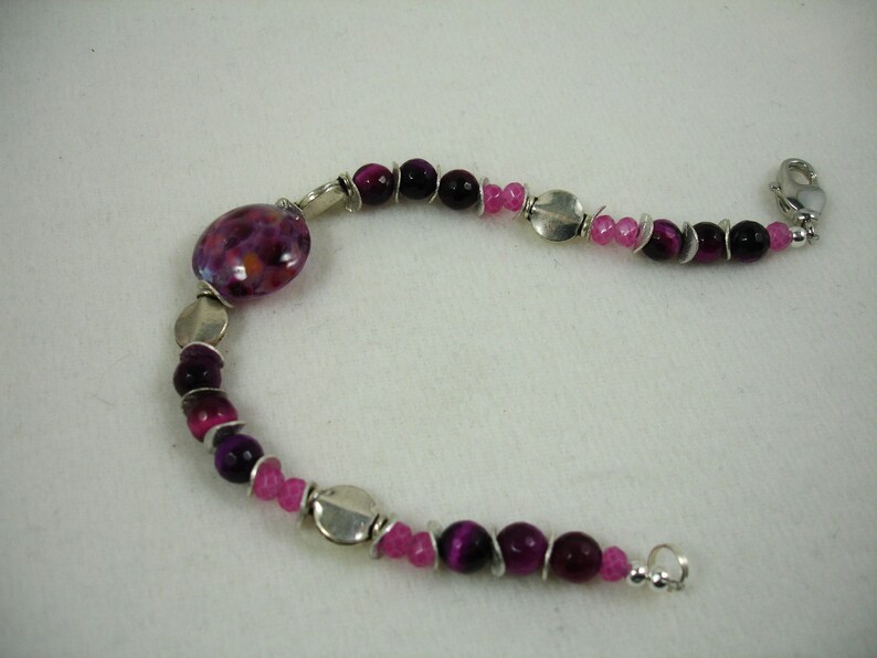 Purple Tiger Eye Bracelet With Lamp Work Bead in Sterling Silver ...