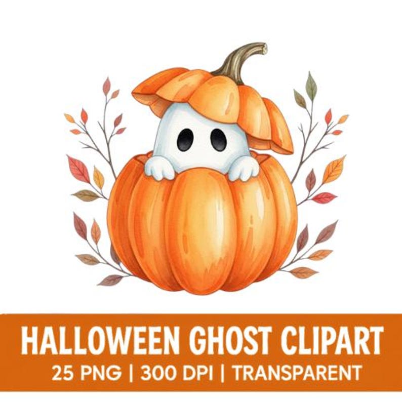 Cute Halloween Clipart Set PNG | Ghosts, Black Cats, Pumpkins, Bats ...