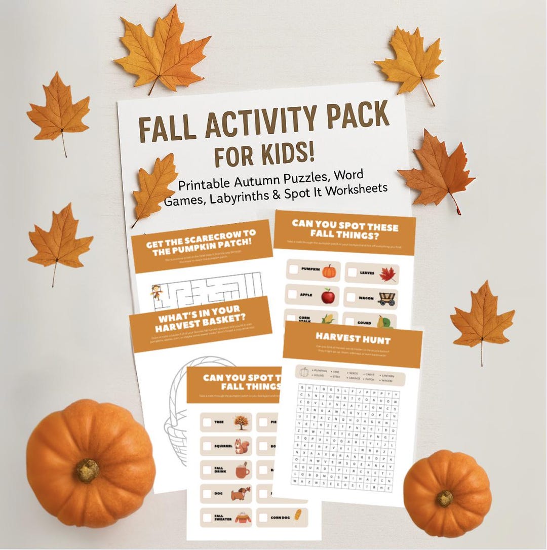 Fall Activity Pack for Kids: Autumn Puzzles, Word Games (PDF Download ...