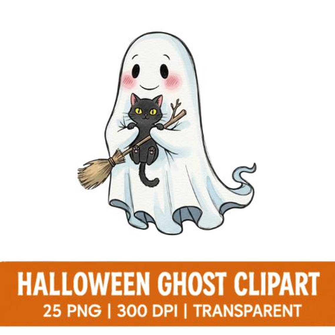 Cute Halloween Clipart Set PNG | Ghosts, Black Cats, Pumpkins, Bats ...