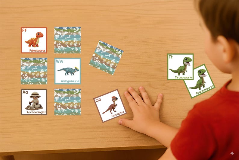 Dinosaur Alphabet Memory Game Printable for Kids A to Z, Bilingual ...