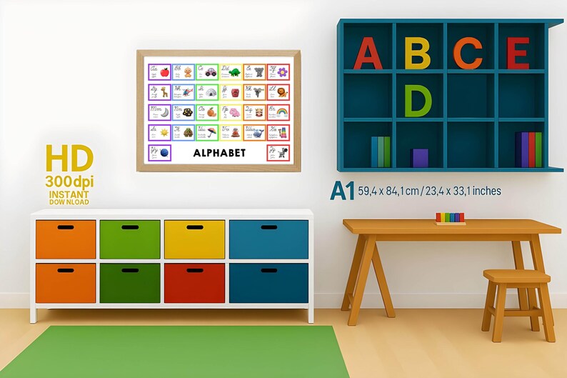 3D English Alphabet Poster Printable in Arrow Cursive Letters ...