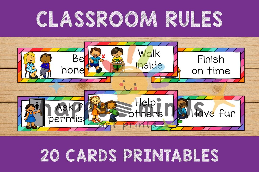 20 Printable School Rules Cards for Kids | English Only Classroom ...