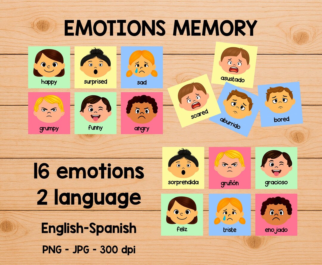 Bilingual Emotions and Feelings Memory Game | Spanish & English | Kids ...