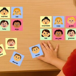 Bilingual Emotions Memory Game Printable PDF, Spanish English Feelings ...