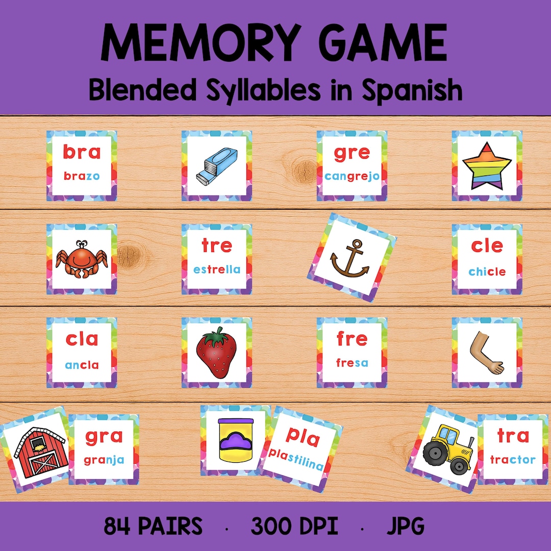 Blended Syllables Memory Game Spanish | Locked Syllables Memory Game ...