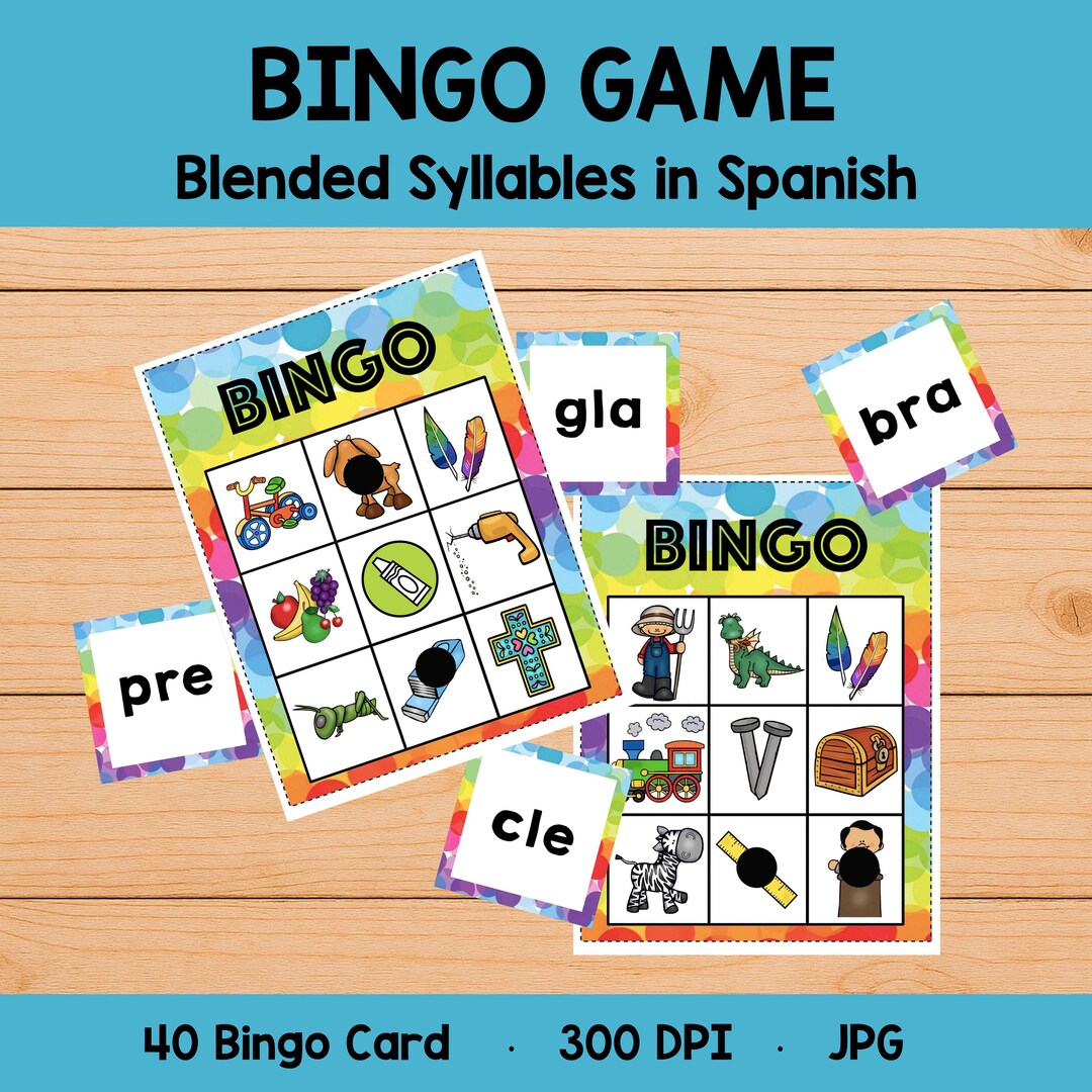 Blended Syllables Bingo Lottery Game in Spanish | Bingo With Blended ...