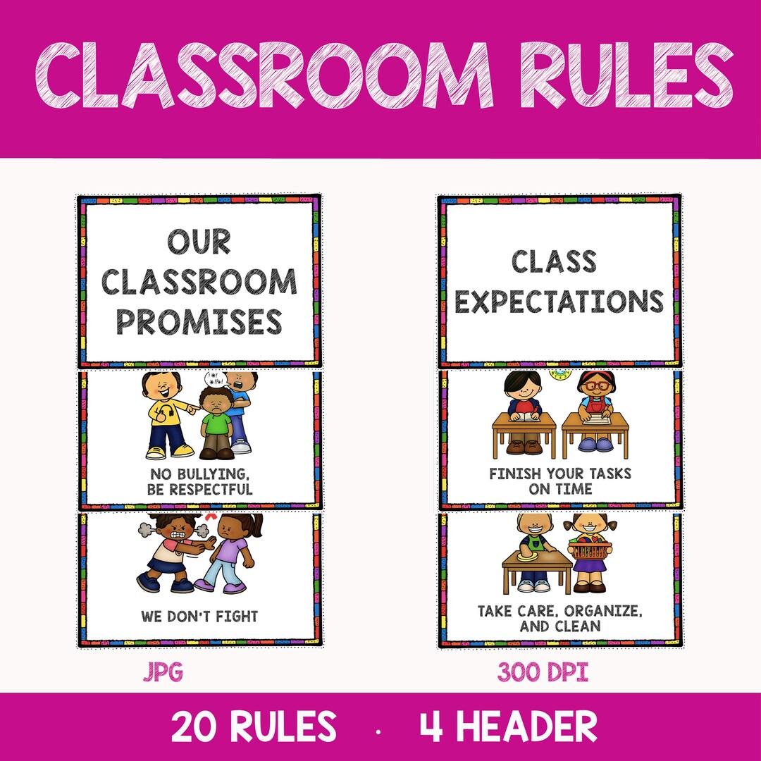 Printable Classroom Rules Posters in English | School Rules Visual ...