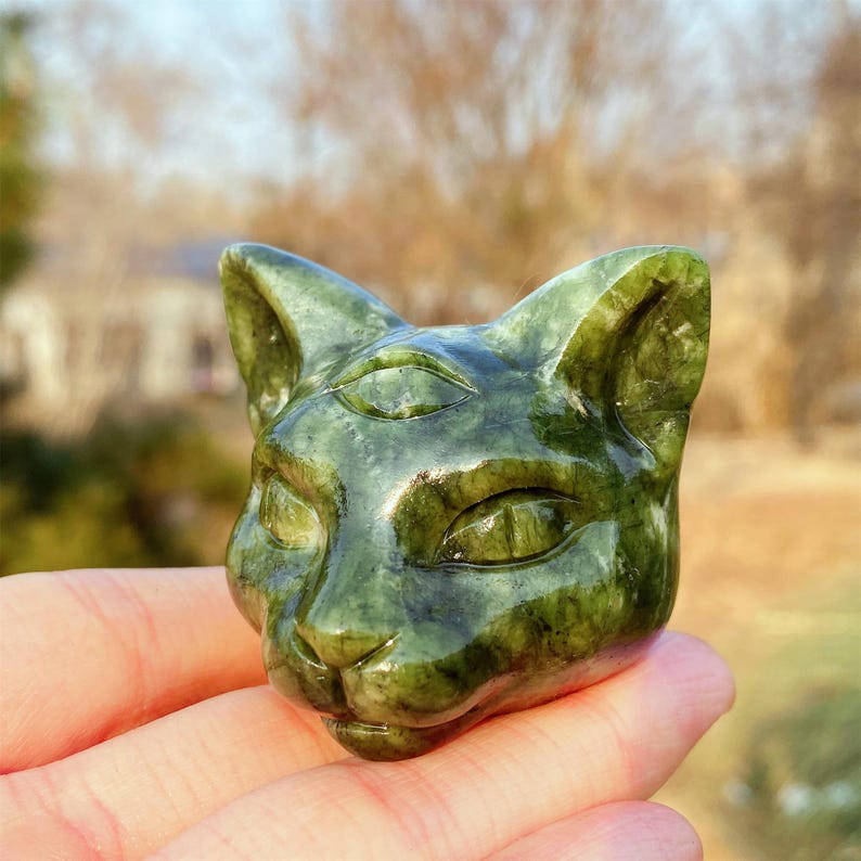 Hand Carved Green Jade Crystal Cat: Natural Quartz Crystal Animal, Home ...
